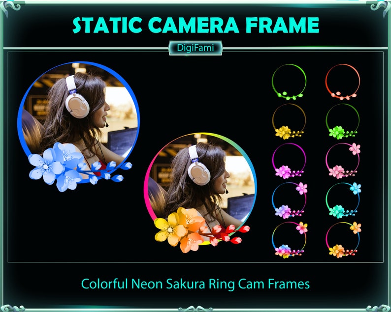 ANIMATED Twitch Webcam Overlay Neon Sakura Ring Cam Frame, Sakura Twitch Cam Box, Sakura Webcam ...