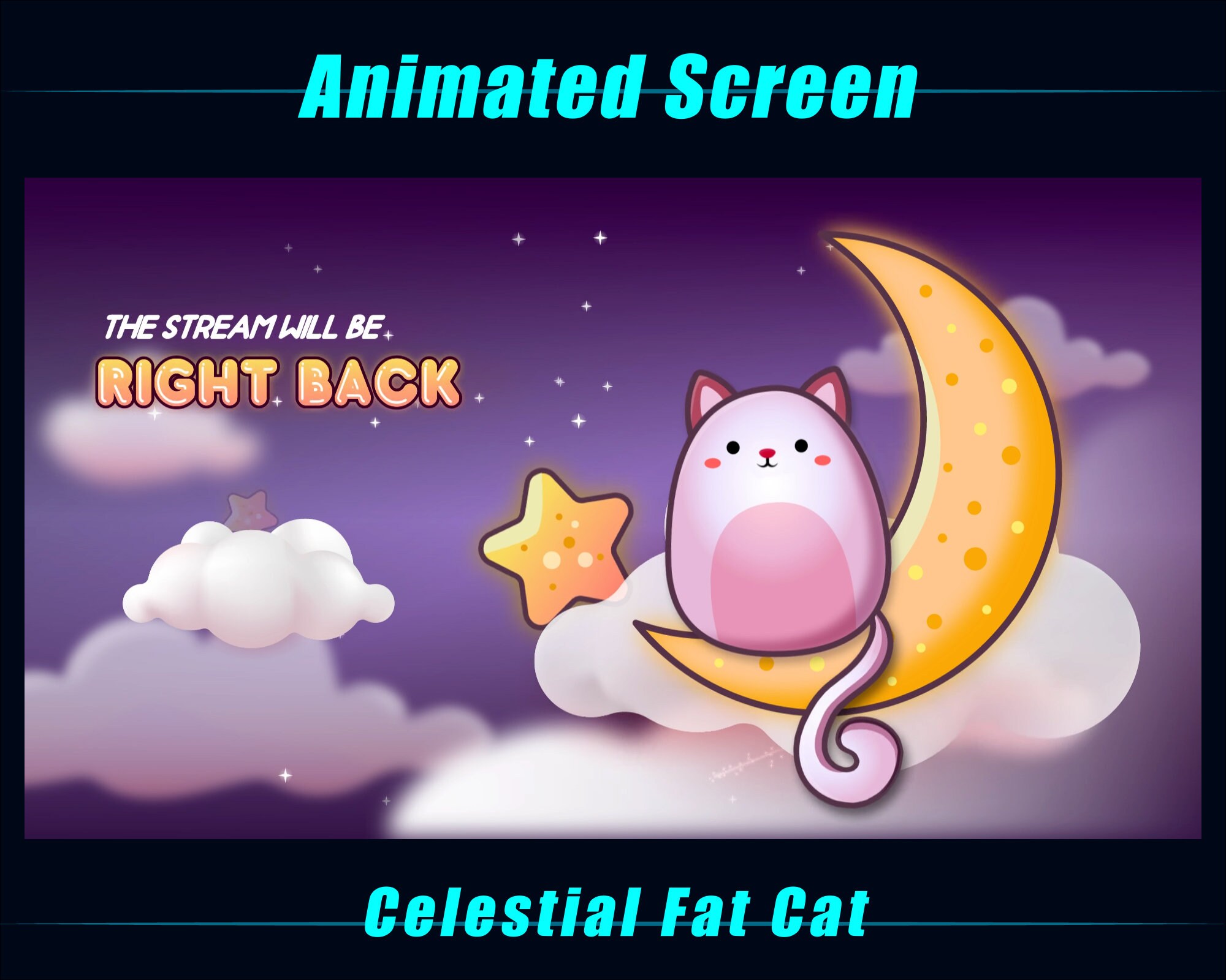 ANIMATED Celestial Twitch Screen Overlay, Celestial Cute Cat Stream ...