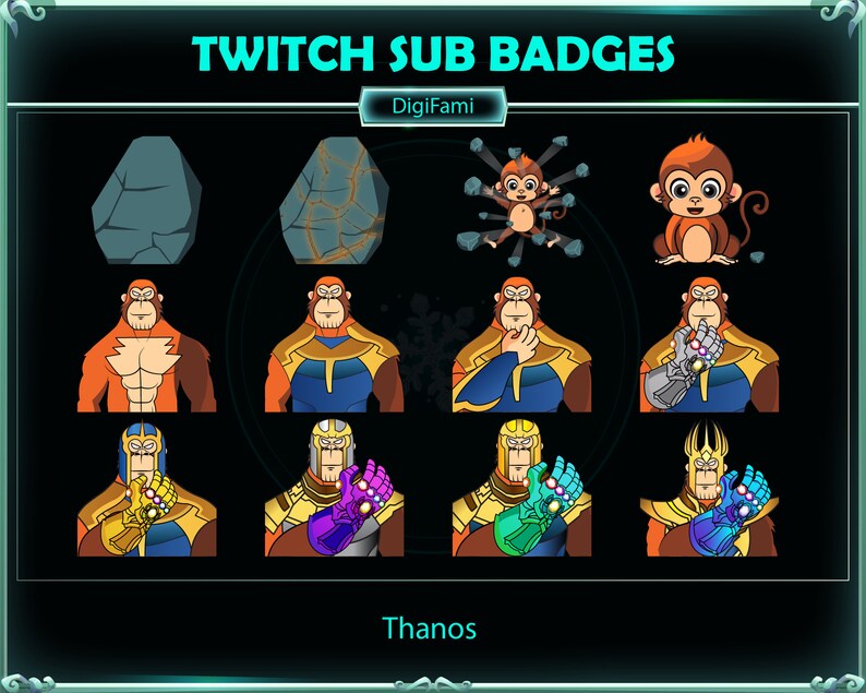 Thanos Twitch Sub Badges, Tha-nos Twitch Sub Badge, Monkey Twitch Sub ...