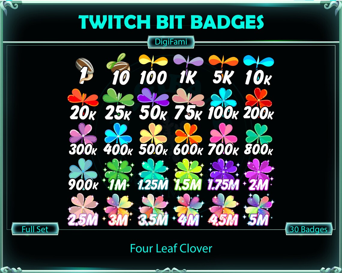 Four Leaf Clover Twitch Bit Badges, Lucky Four-leaf Clover Twitch Bit Badges, Colorful Leaves ...