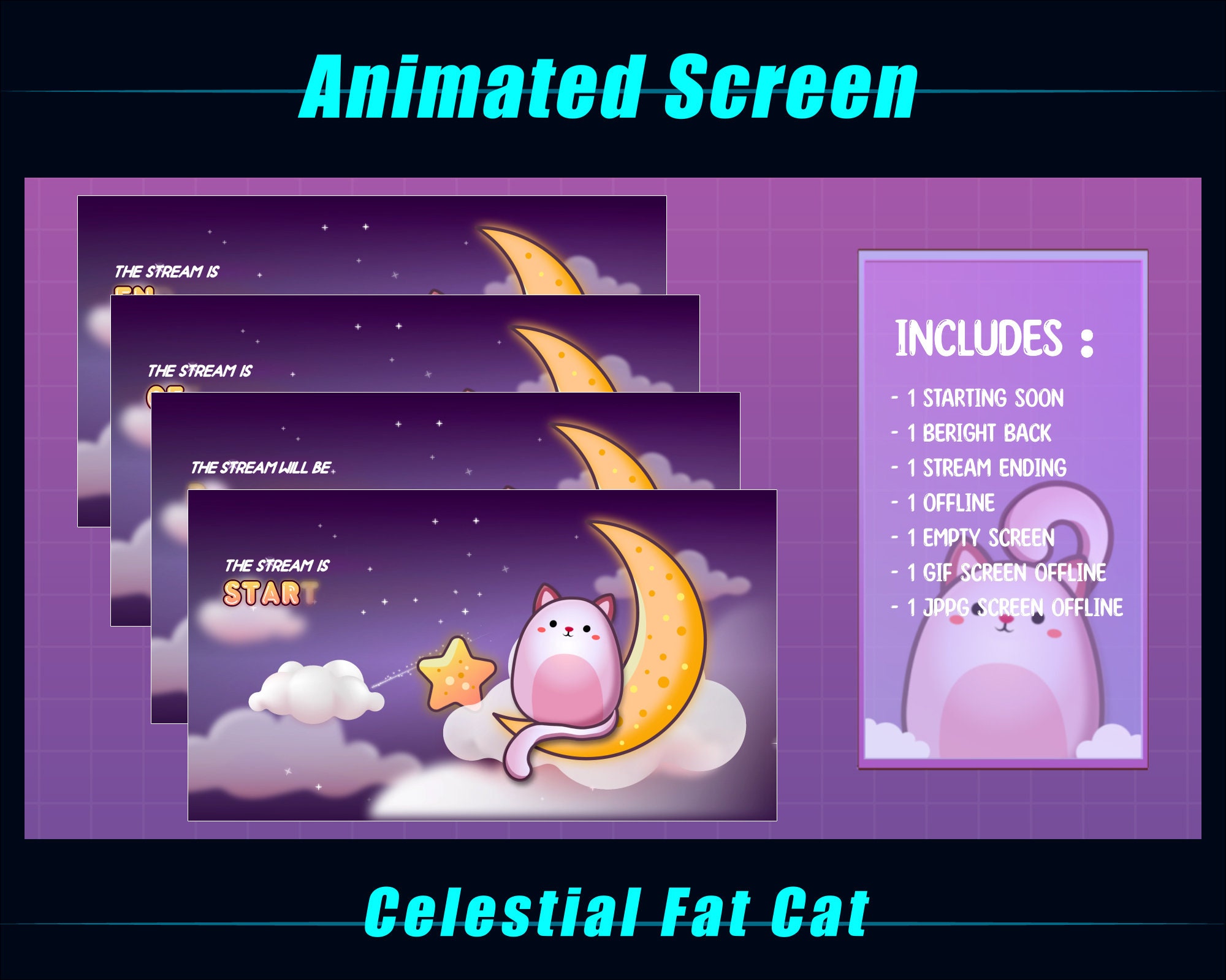 ANIMATED Celestial Twitch Screen Overlay, Celestial Cute Cat Stream ...