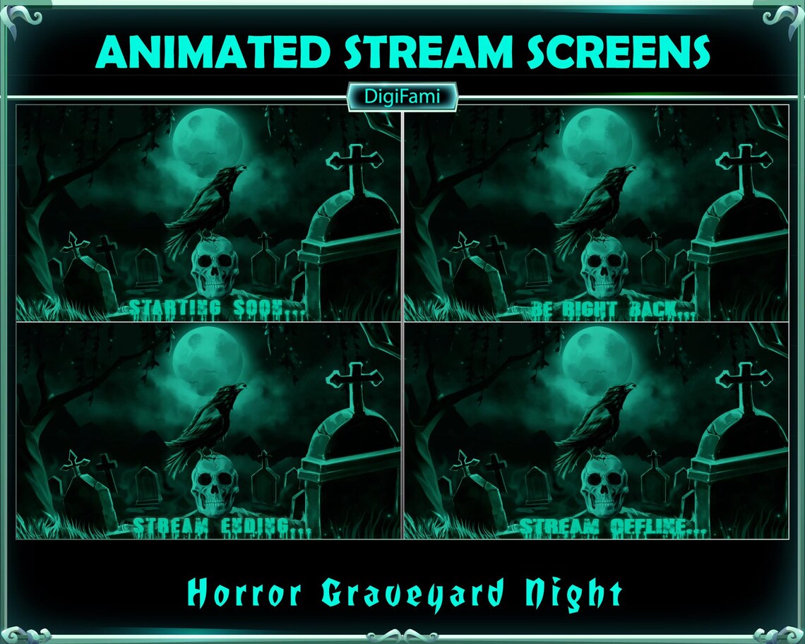 Nightmare in the Graveyard Animated Stream Screen Overlays, Black Crow ...