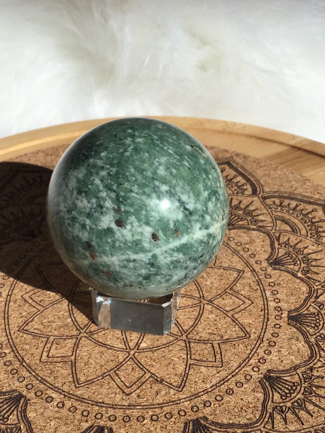 Chinese Jade With Pyrite Inclusions Sphere With Stand (see Description ...