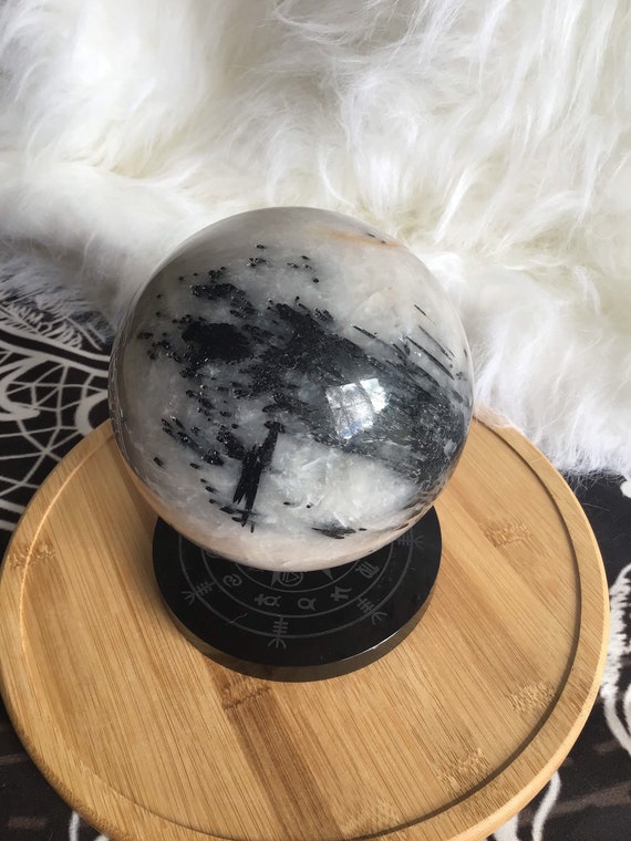 Black Tourmaline in Quartz Spheres With Stand - Etsy