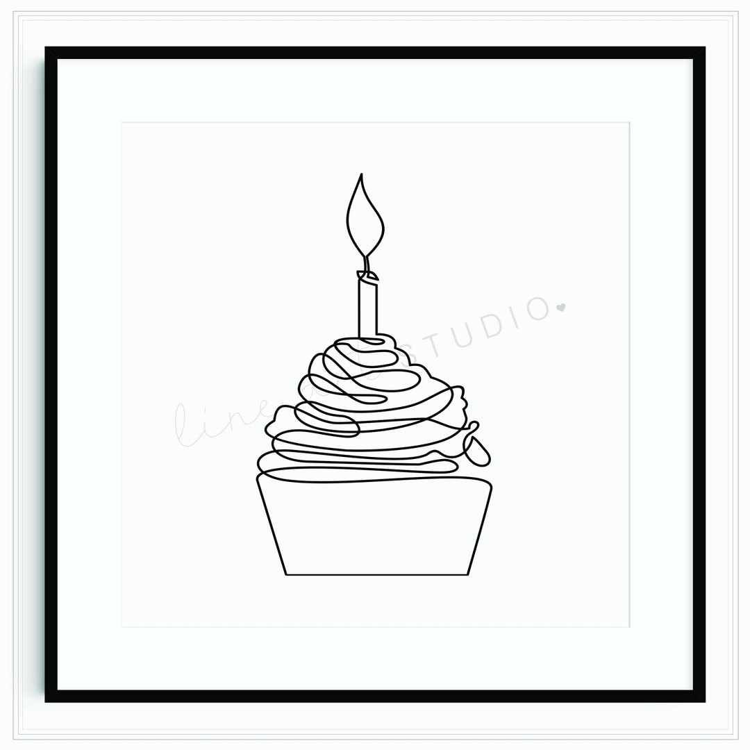 Cupcake Line Art Digital Print, Single Line Art, Line Drawing, Line Art ...