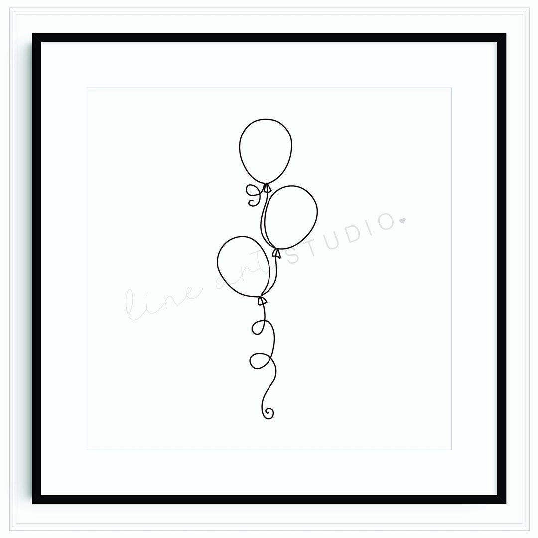 Balloon Line Art Digital Print, Single Line Art, Line Drawing, Line Art ...