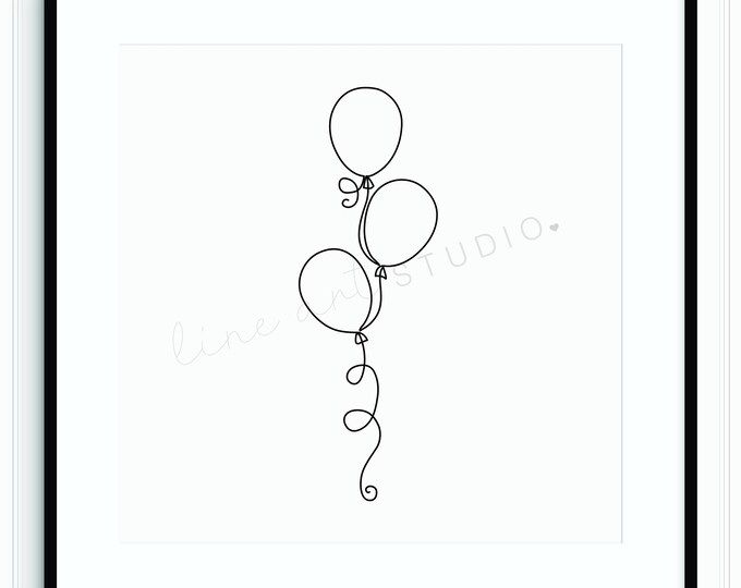 Balloon Line Art Digital Print, Single Line Art, Line Drawing, Line Art ...