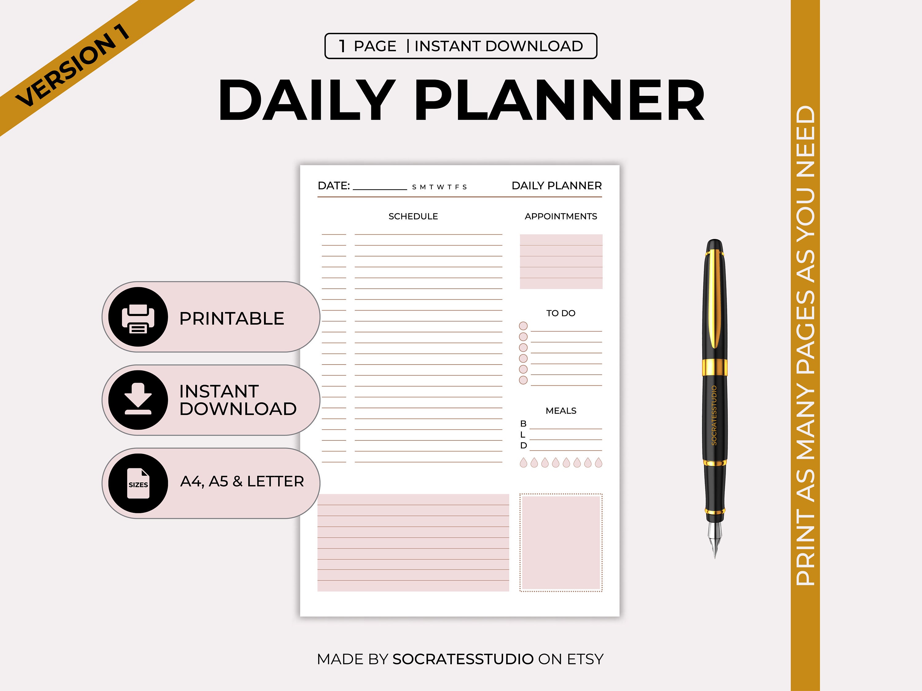 Daily Goal Planner, Daily to Do List Printable, Daily Planner Inserts ...