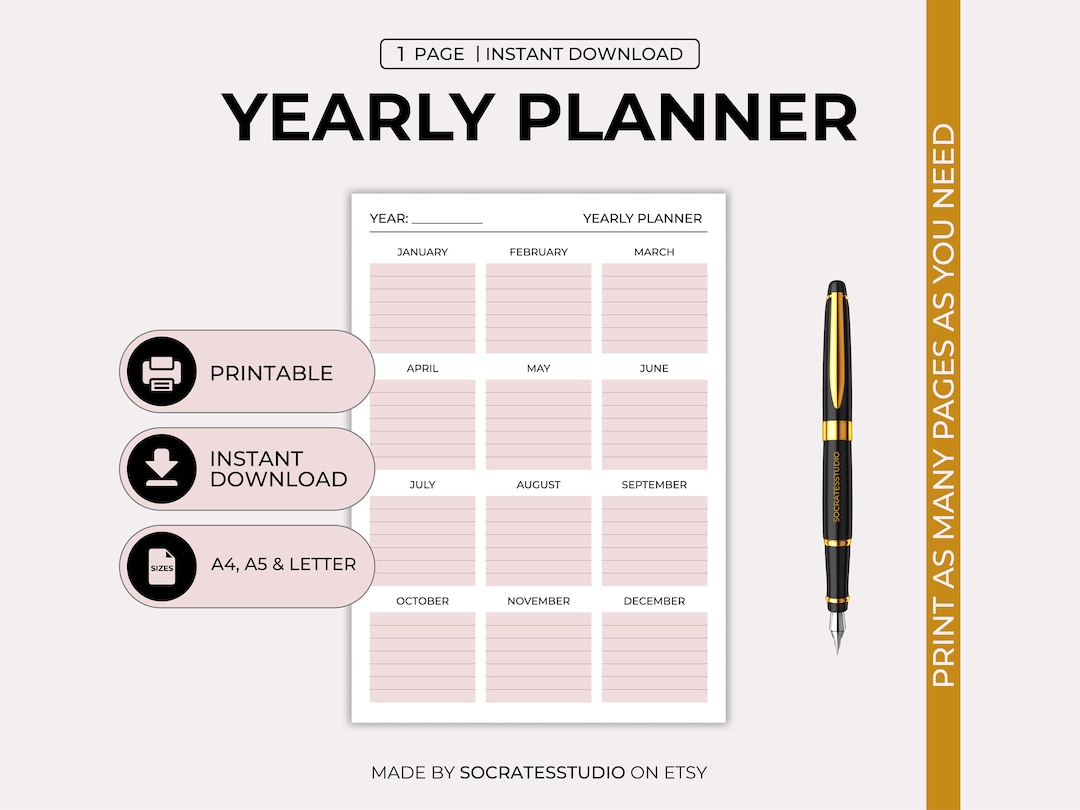 Yearly Planner, Yearly Goals, Monthly Goals, Tasks & Reminders ...