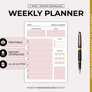 Weekly Planner Printable, Minimalist Weekly Schedule, Week at a Glance ...