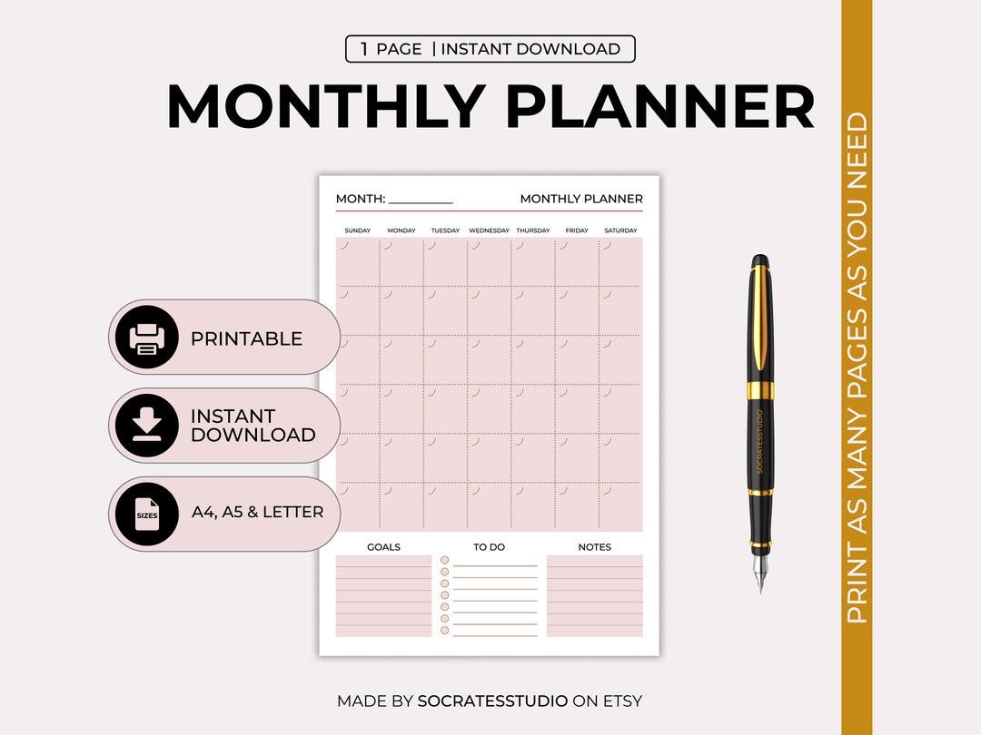 Monthly Planner, Undated Month, Monthly Organizer, Month at a Glance ...