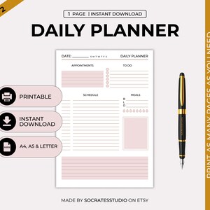 Daily Goal Planner, Daily to Do List Printable, Daily Planner Inserts ...