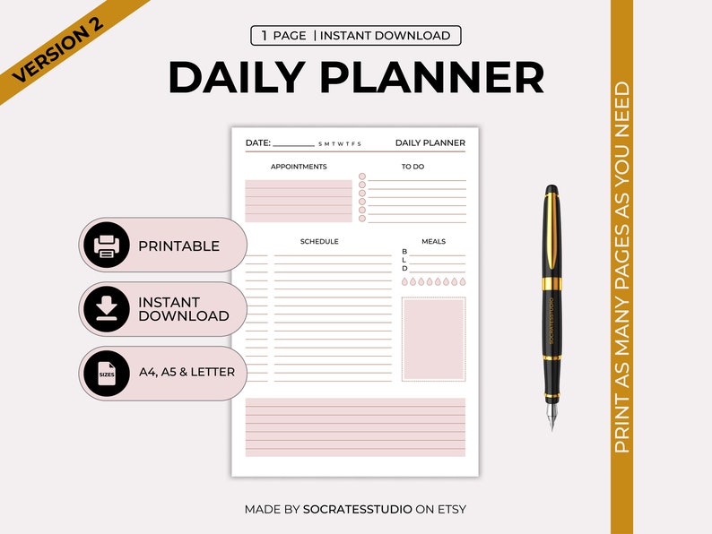 Daily Goal Planner, Daily to Do List Printable, Daily Planner Inserts ...