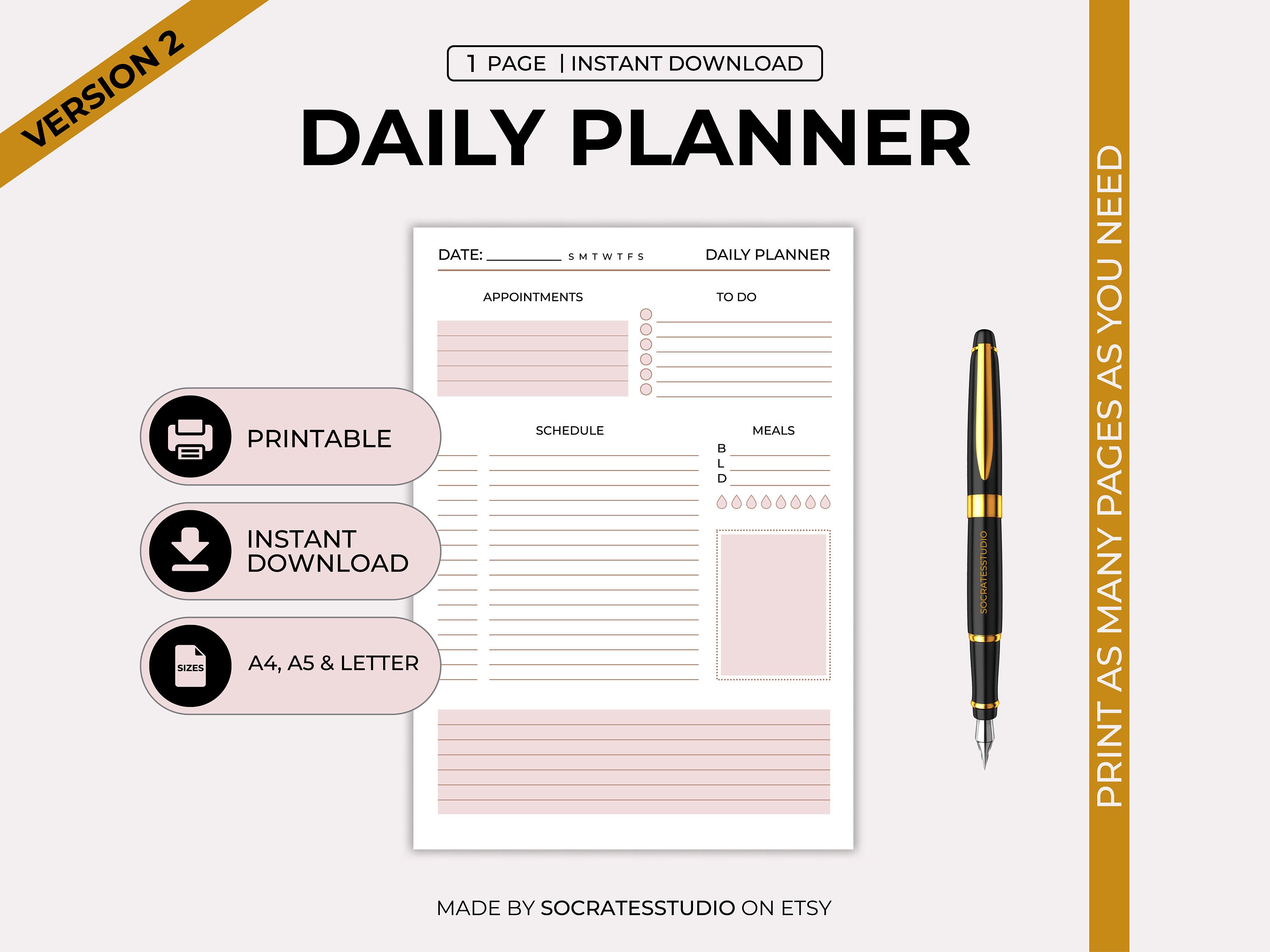 Daily Goal Planner, Daily to Do List Printable, Daily Planner Inserts ...