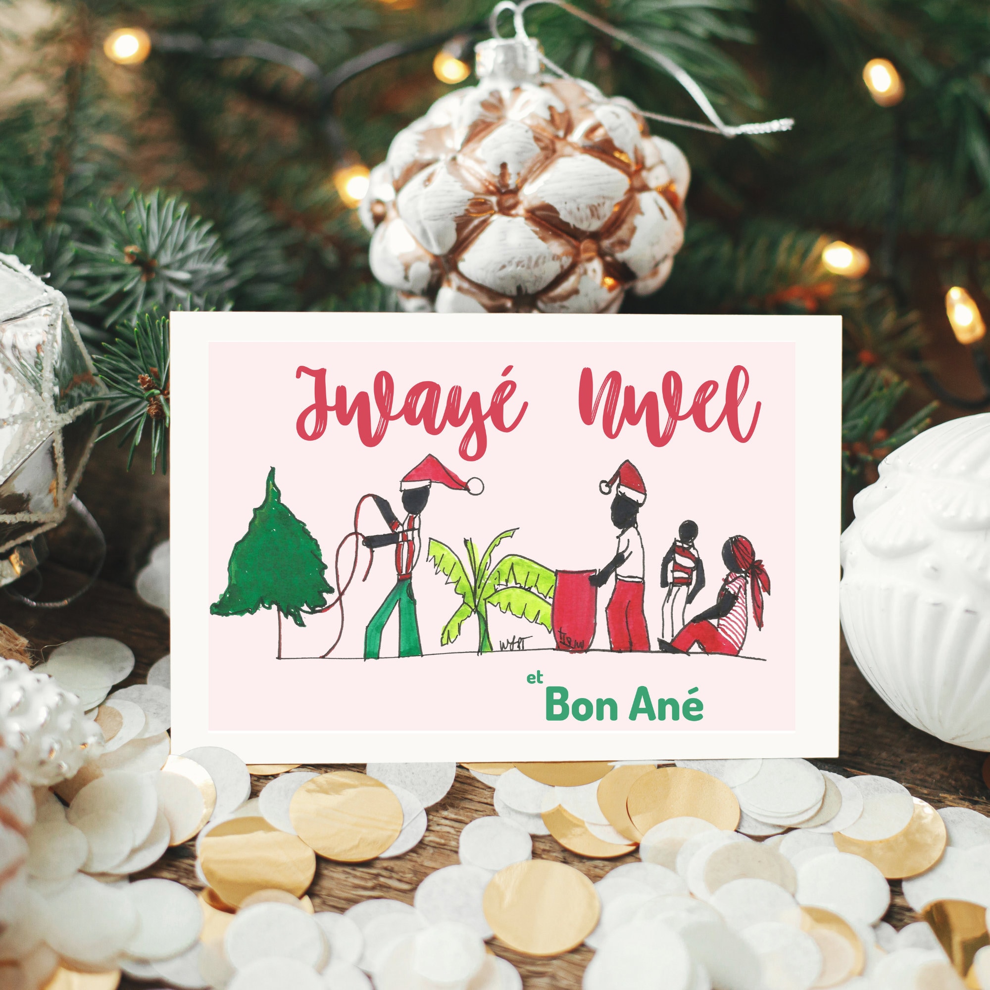 Printable Haitian Creole Christmas Greeting Card, Hand Drawn Tropical ...