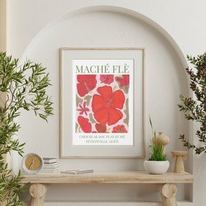 Tropical Red Flower Market Poster Art in Haitian Creole, Hibiscus ...