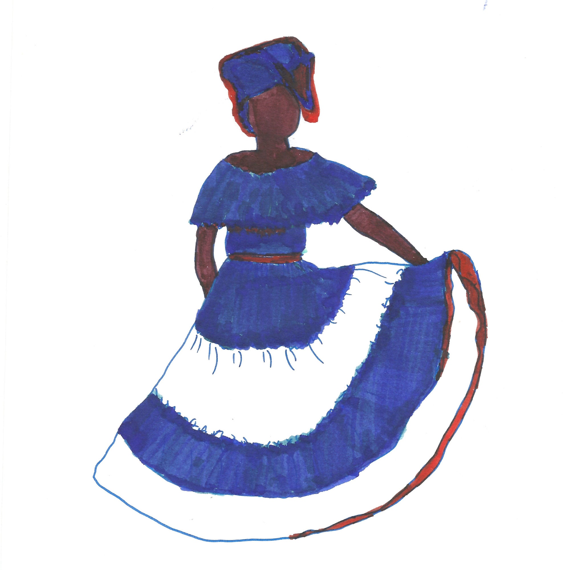 Printable Art Hand Drawn Afro Caribbean Girl Holding Her Dress Art ...