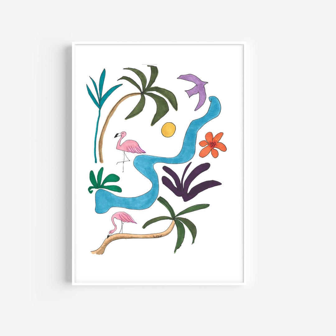 Printable Tropical Modern Art Hand-drawn Haitian Coastal Caribbean ...
