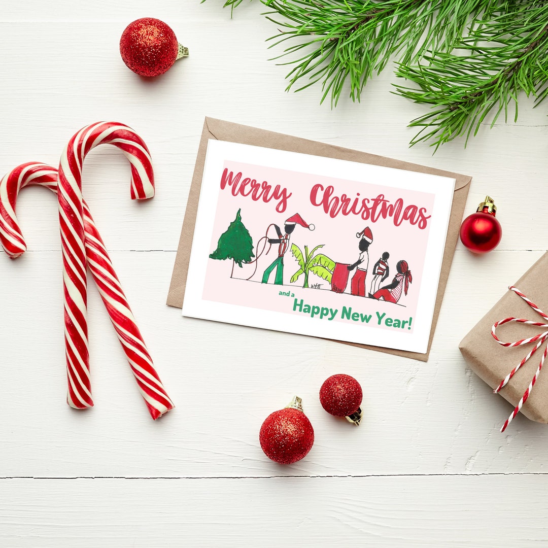 Tropical Afro Caribbean Christmas Card, Hand Drawn Art (digital ...