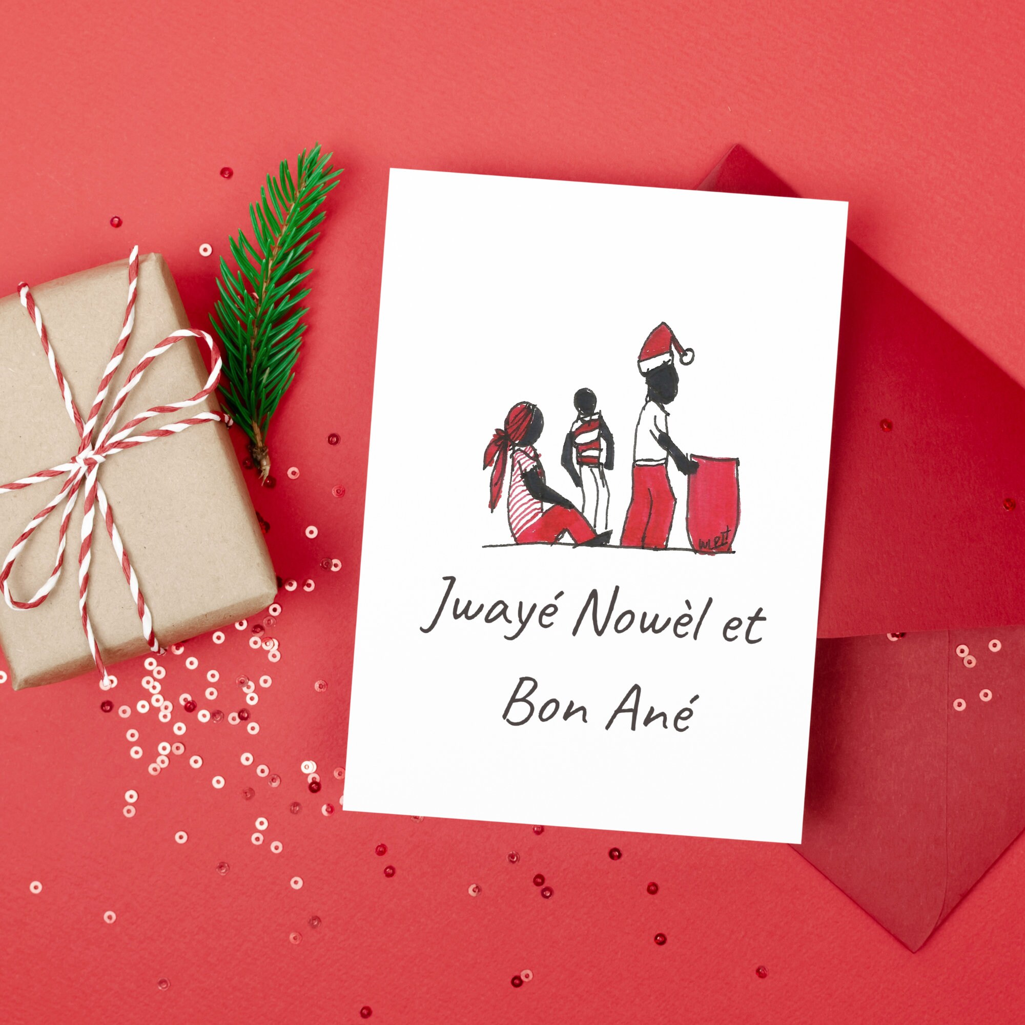 Printable Hand Drawn Art Haitian Christmas Card in Haitian Creole for ...