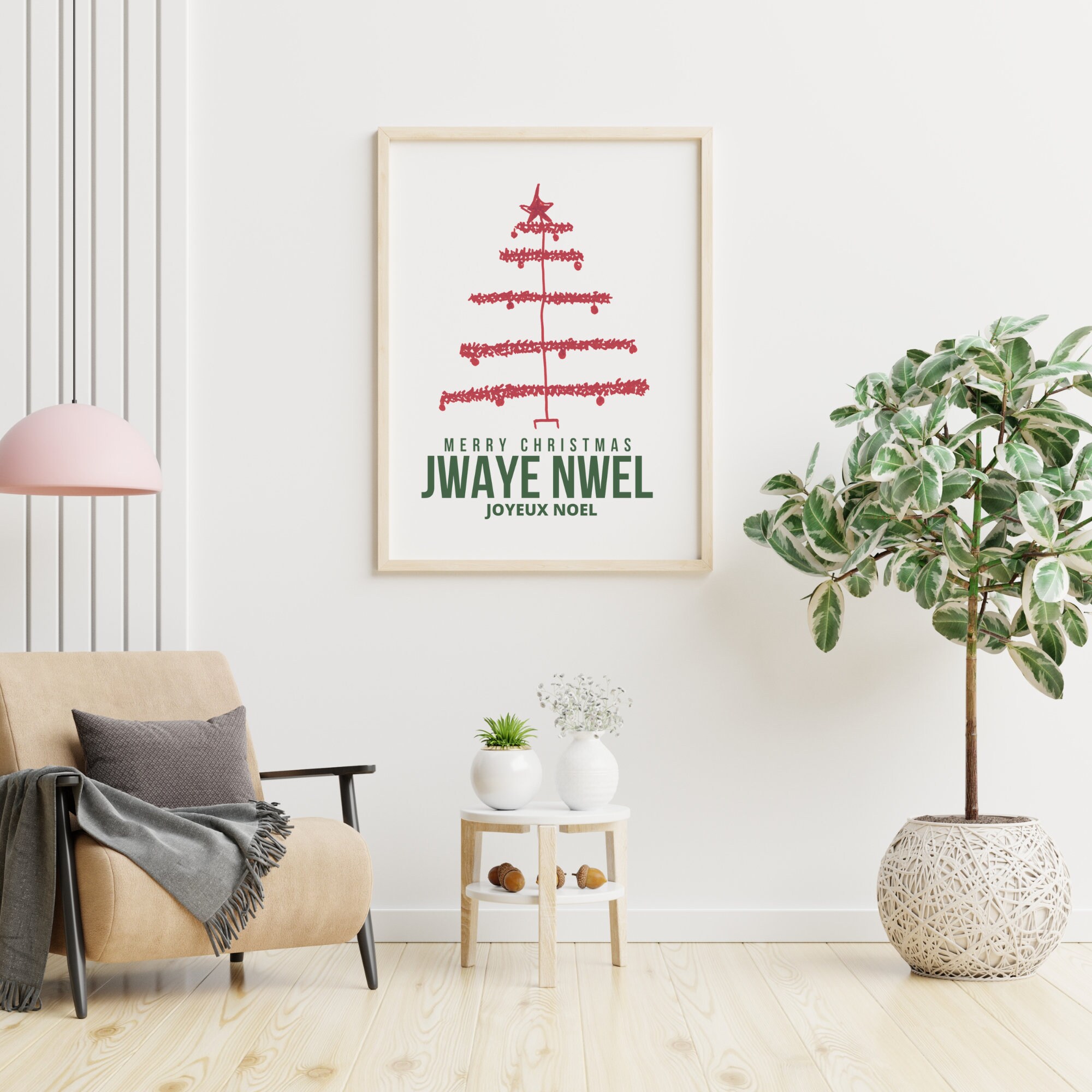Minimalist Boho Trilingual Christmas Wall Art, Haitian Creole, French ...