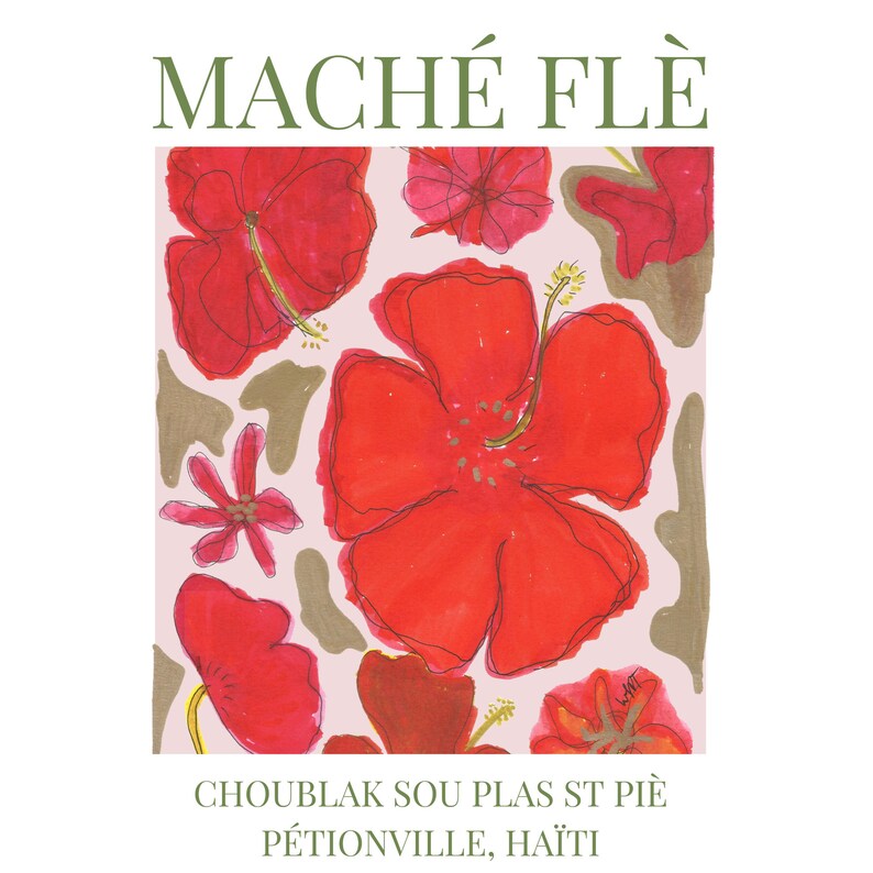 Tropical Red Flower Market Poster Art in Haitian Creole, Hibiscus ...