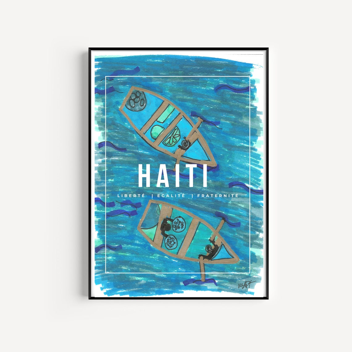 Haiti Travel Poster, Tropical Hand-drawn Caribbean Boats Instant ...