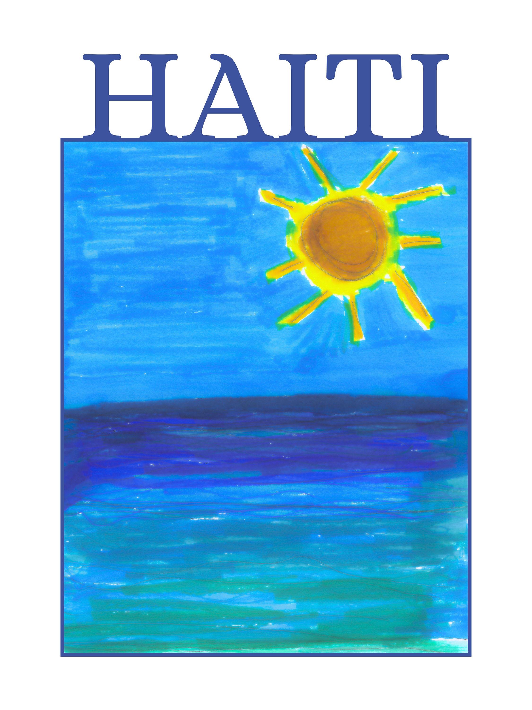 Tropical Blue Hand-drawn Haiti Travel Poster, Caribbean Gallery Wall ...