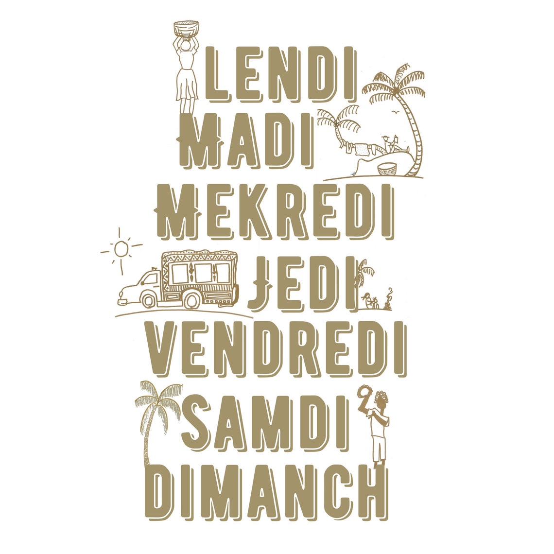 Printable Haitian Creole Days of the Week Poster, Calm Caribbean ...