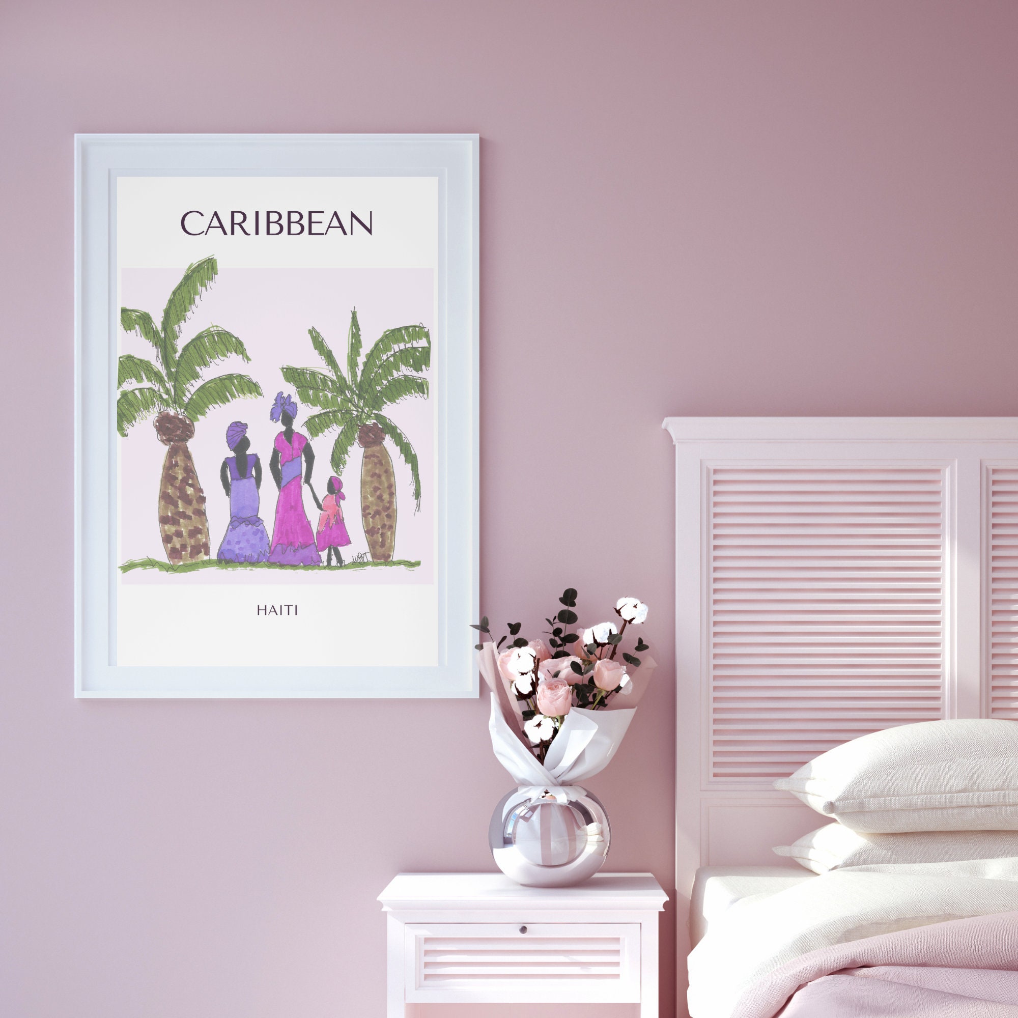 Printable Caribbean Travel Poster, Haiti Art Illustration, Afrohemian ...