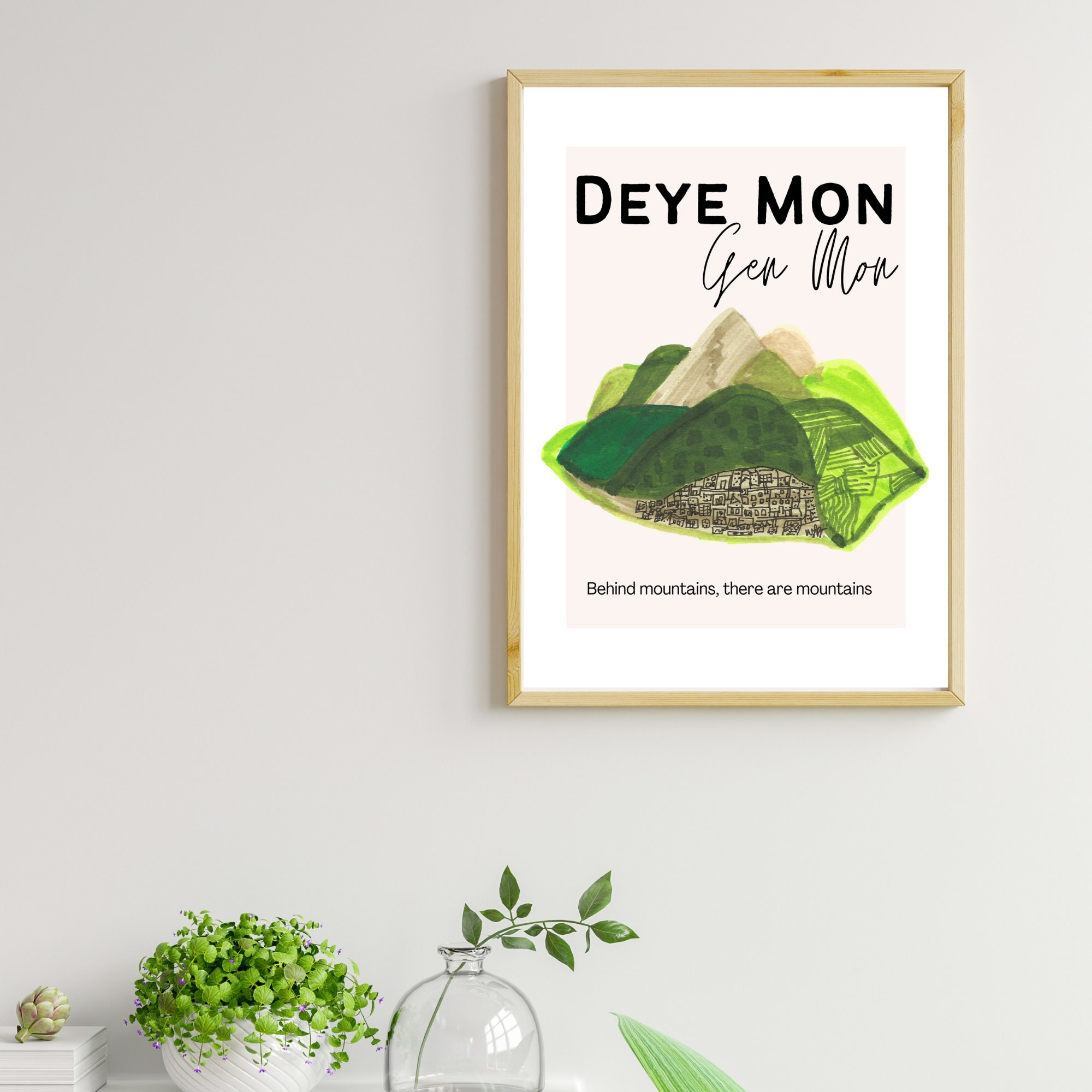 Printable Mountain Countryside Art and Haitian Creole Quotes, Boho Art ...