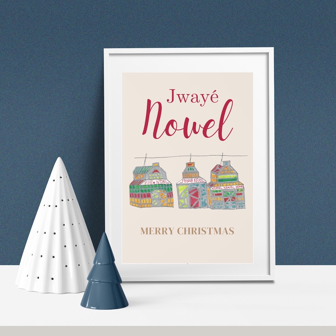 Haitian Christmas Wall Art, Fanal Haitien Boho Poster, Bilingual Jwayé ...