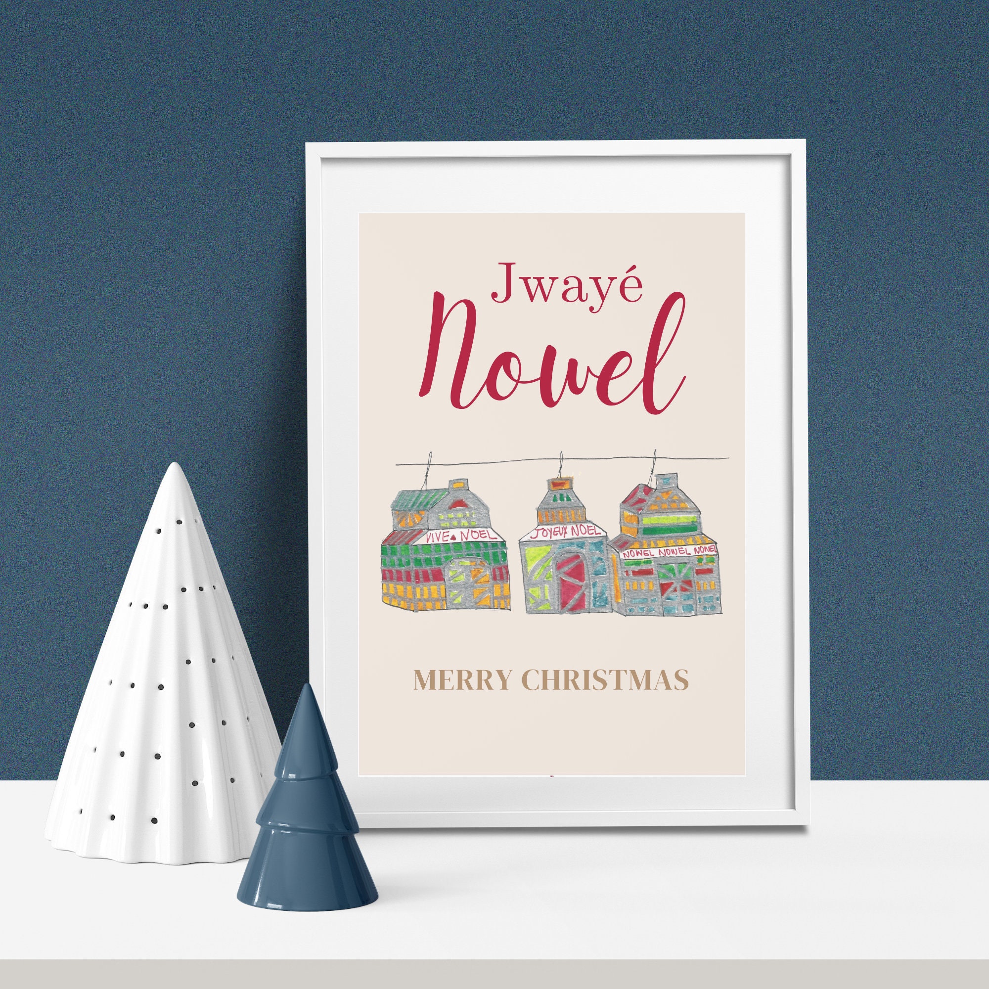 Haitian Christmas Wall Art, Fanal Haitien Boho Poster, Bilingual Jwayé ...