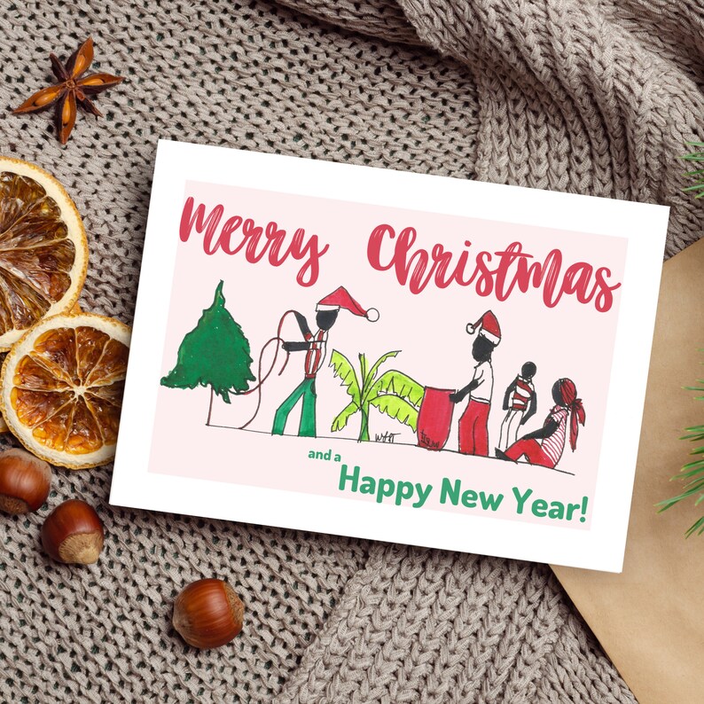 Tropical Afro Caribbean Christmas Card, Hand Drawn Art (digital ...