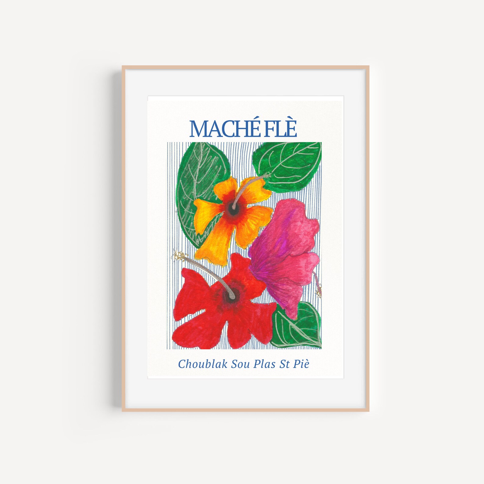 Tropical Flower Market Poster Art in Haitian Creole, Caribbean Hibiscus ...