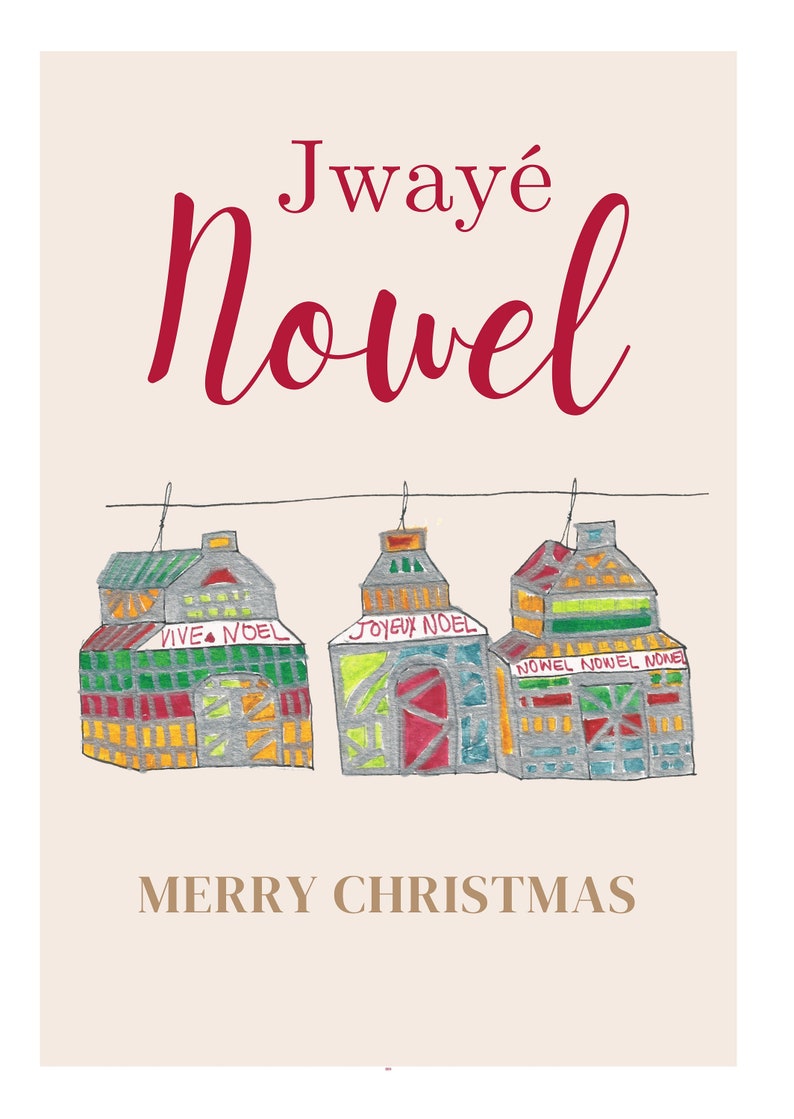 Haitian Christmas Wall Art, Fanal Haitien Boho Poster, Bilingual Jwayé ...