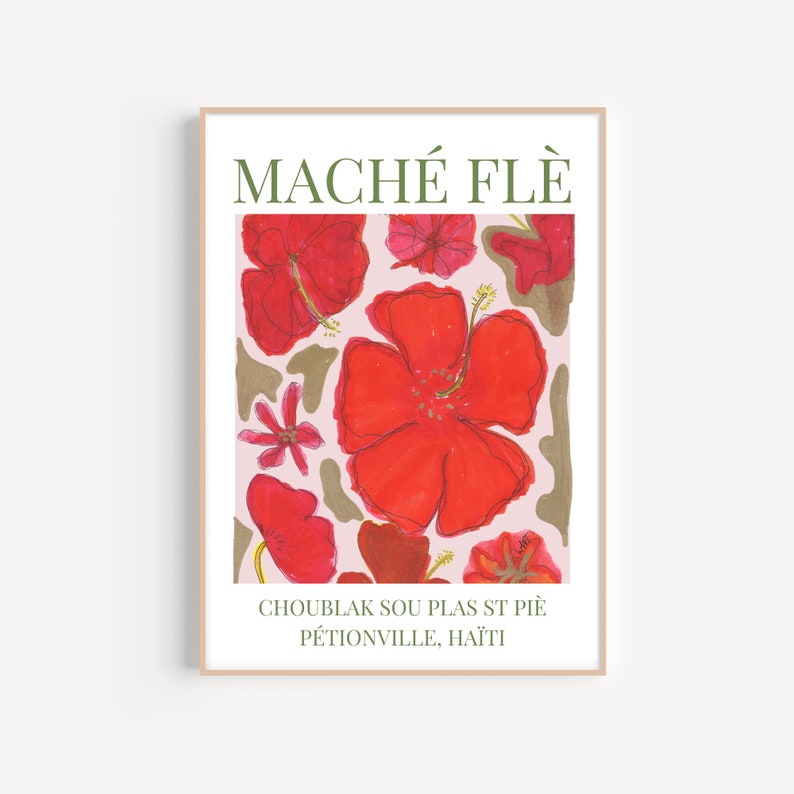 Tropical Red Flower Market Poster Art in Haitian Creole, Hibiscus ...