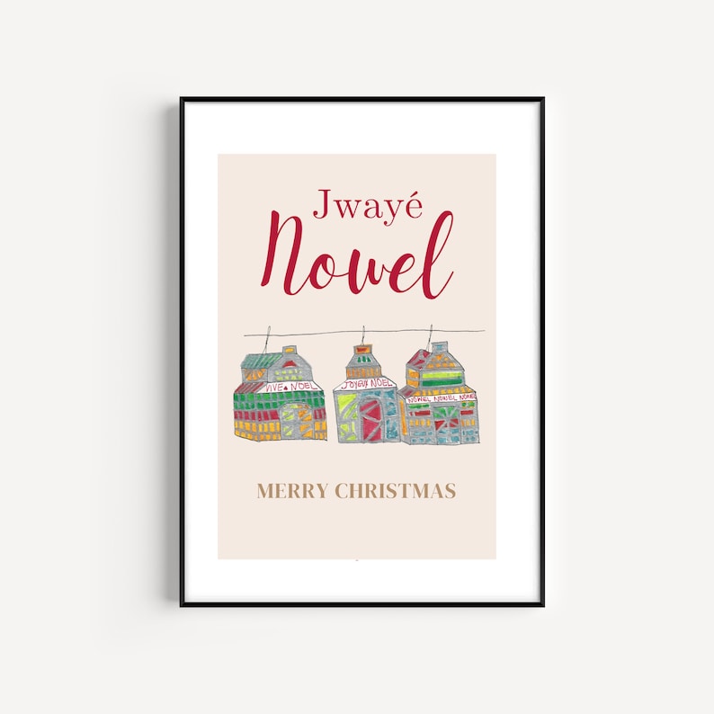 Haitian Christmas Wall Art, Fanal Haitien Boho Poster, Bilingual Jwayé ...