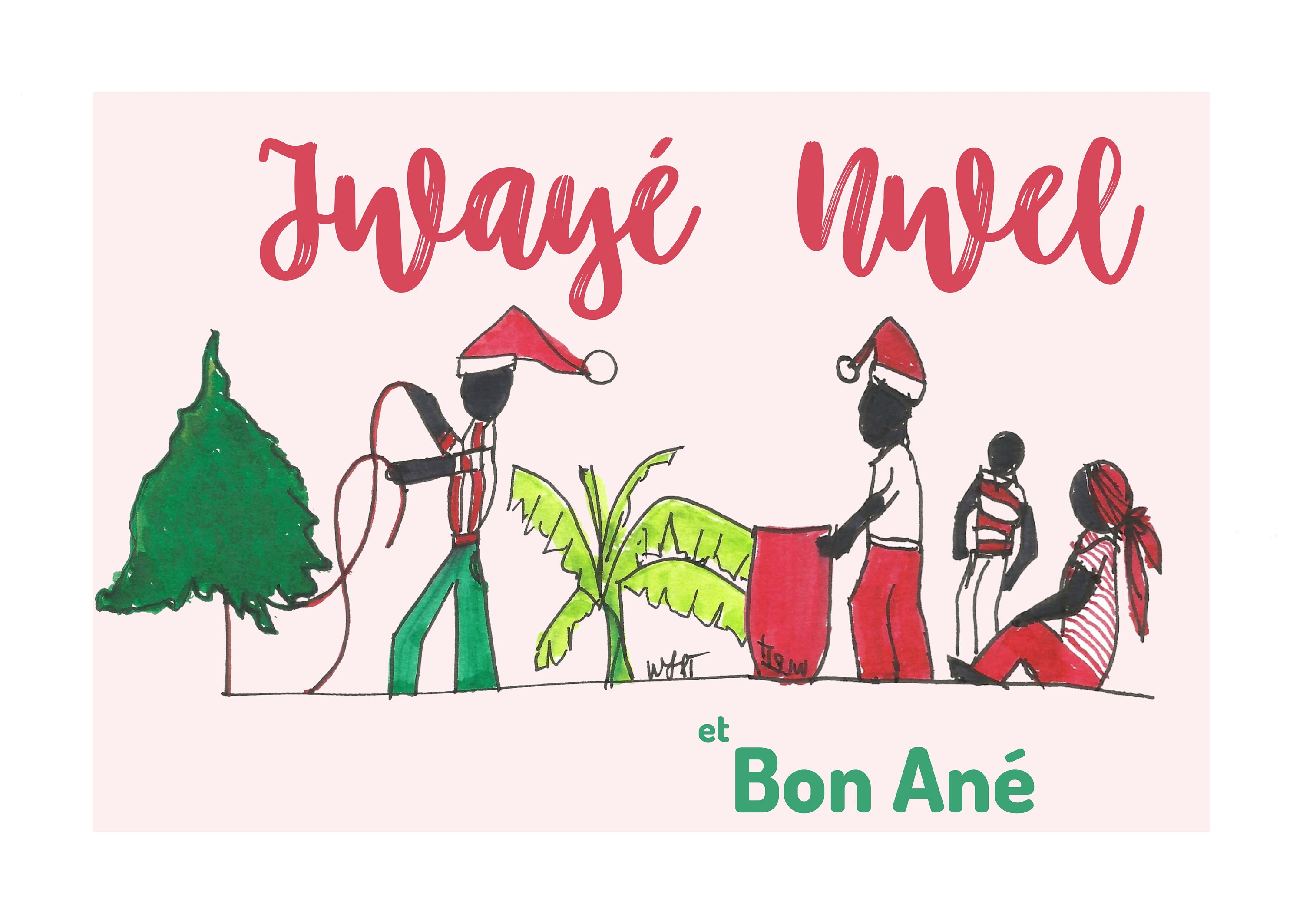 Printable Haitian Creole Christmas Greeting Card, Hand Drawn Tropical ...