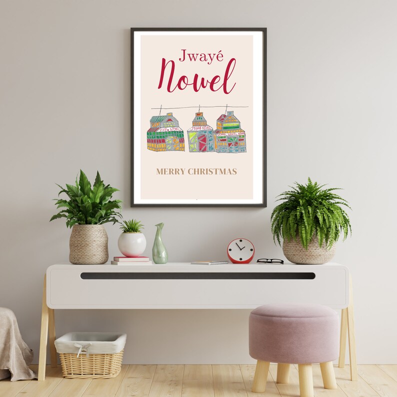 Haitian Christmas Wall Art, Fanal Haitien Boho Poster, Bilingual Jwayé ...