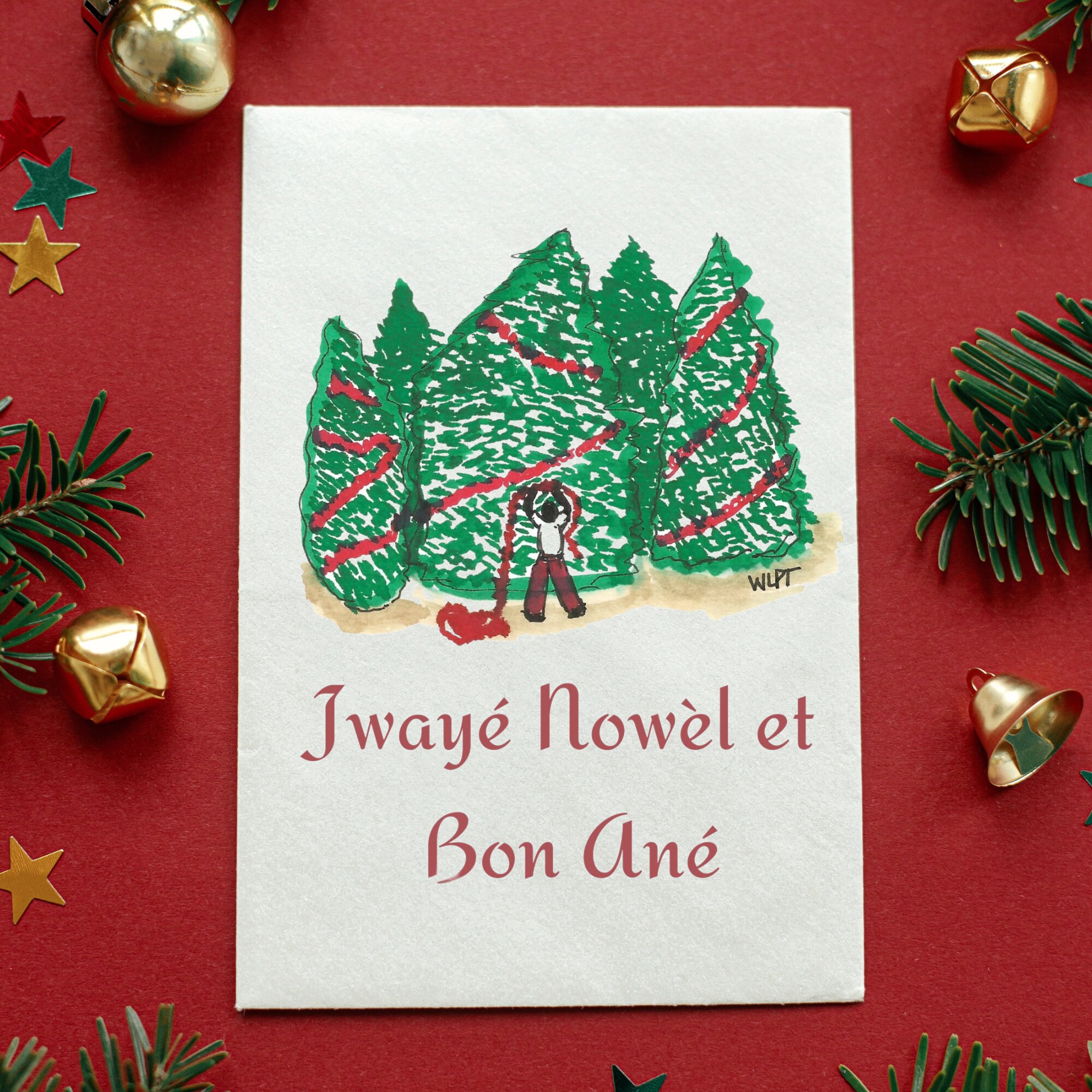Haitian Holiday Card, Printable Hand Drawn Christmas Art in Haitian ...