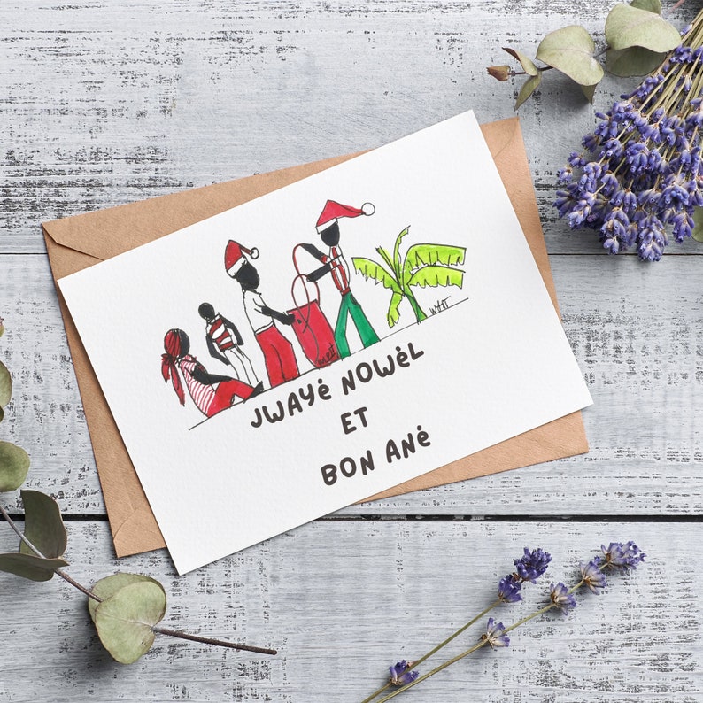 Haitian Creole Christmas Card, Hand Drawn Jwayé Nowel (printable) - Etsy