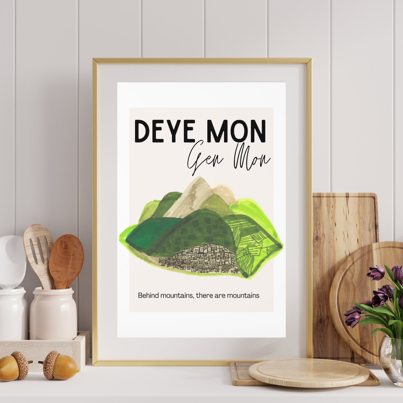 Printable Mountain Countryside Art and Haitian Creole Quotes, Boho Art ...