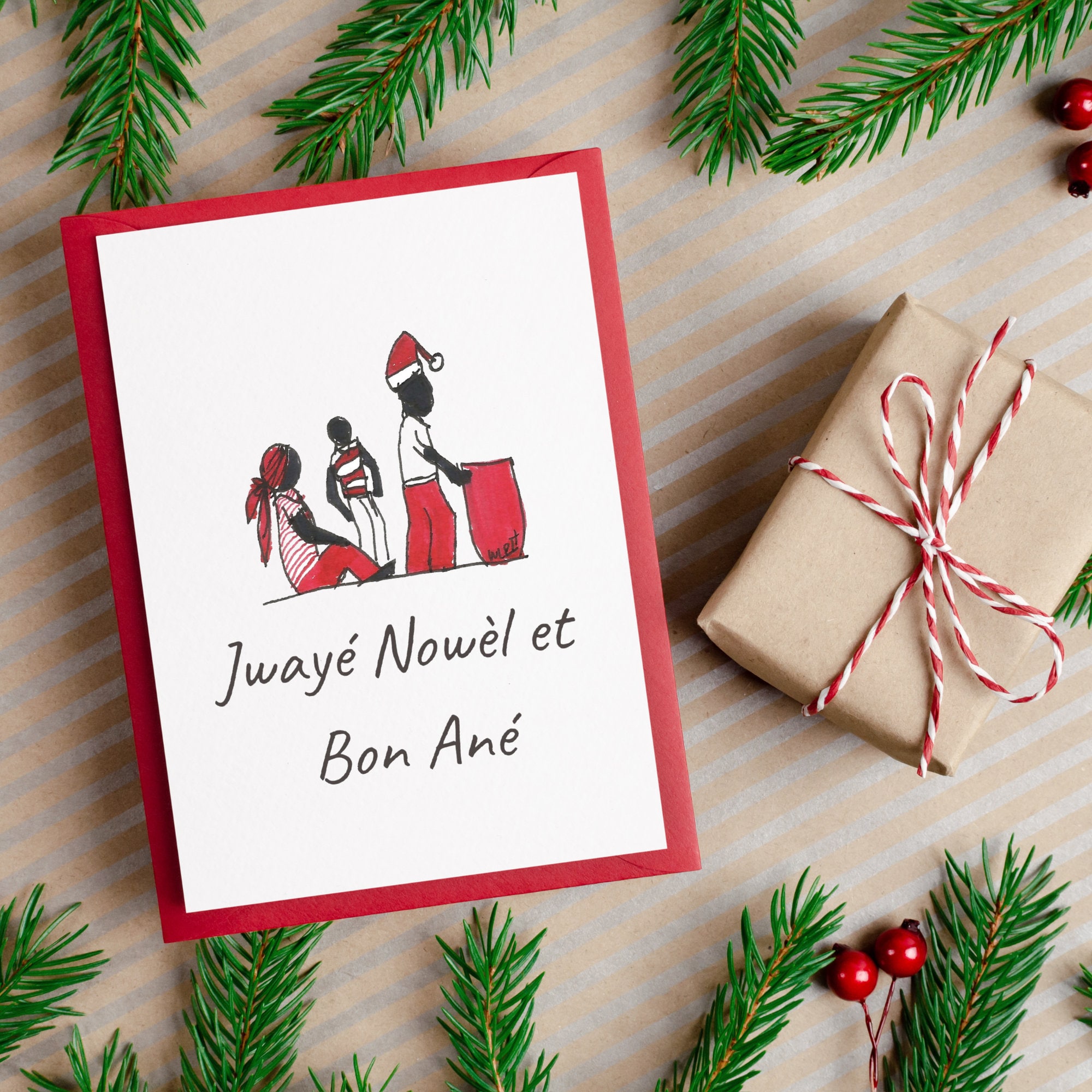 Printable Hand Drawn Art Haitian Christmas Card in Haitian Creole for ...