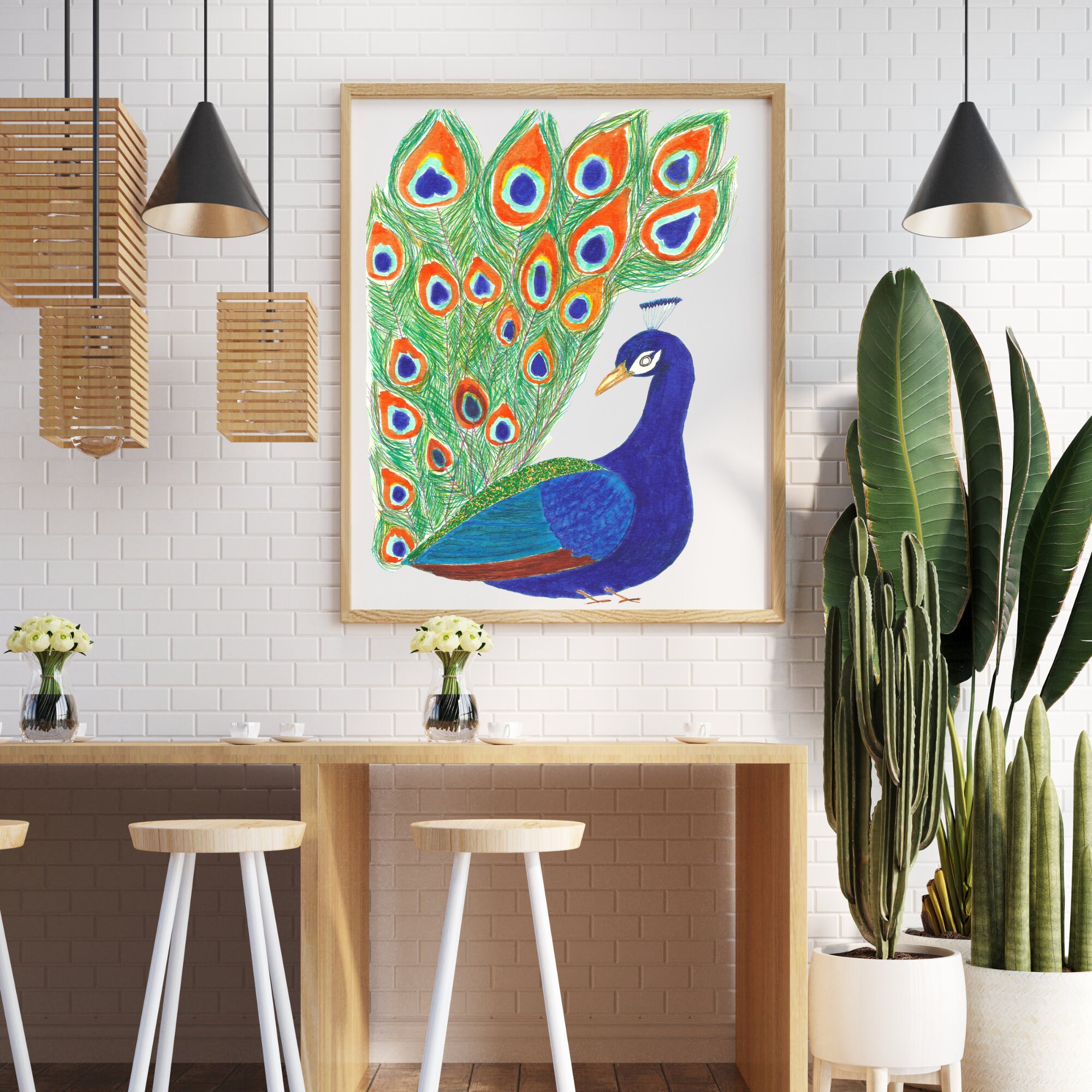 Printable Peacock Art Print, Caribbean Fowl Wall Art for Instant ...