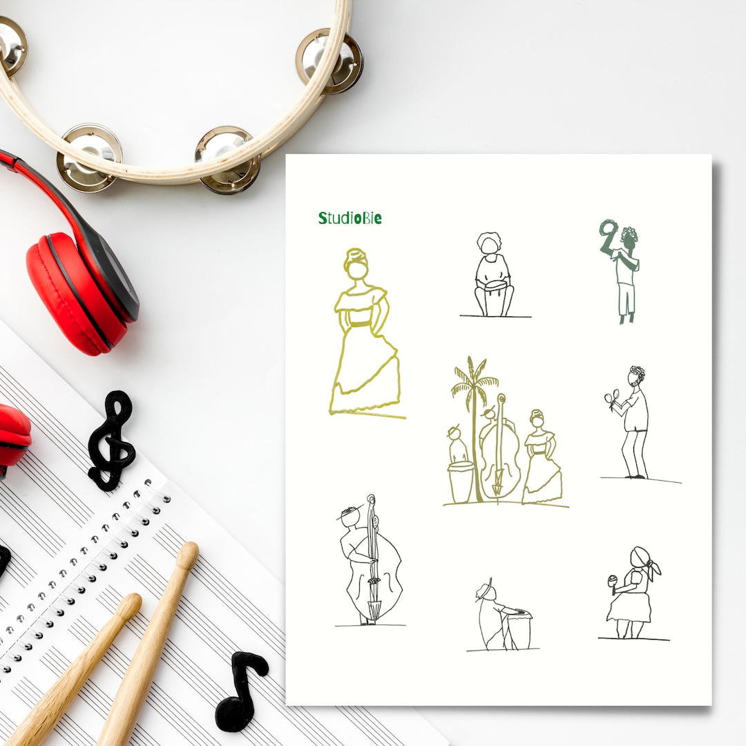 Printable Caribbean Haitian Musicians Sticker Sheet, Musician Stickers ...