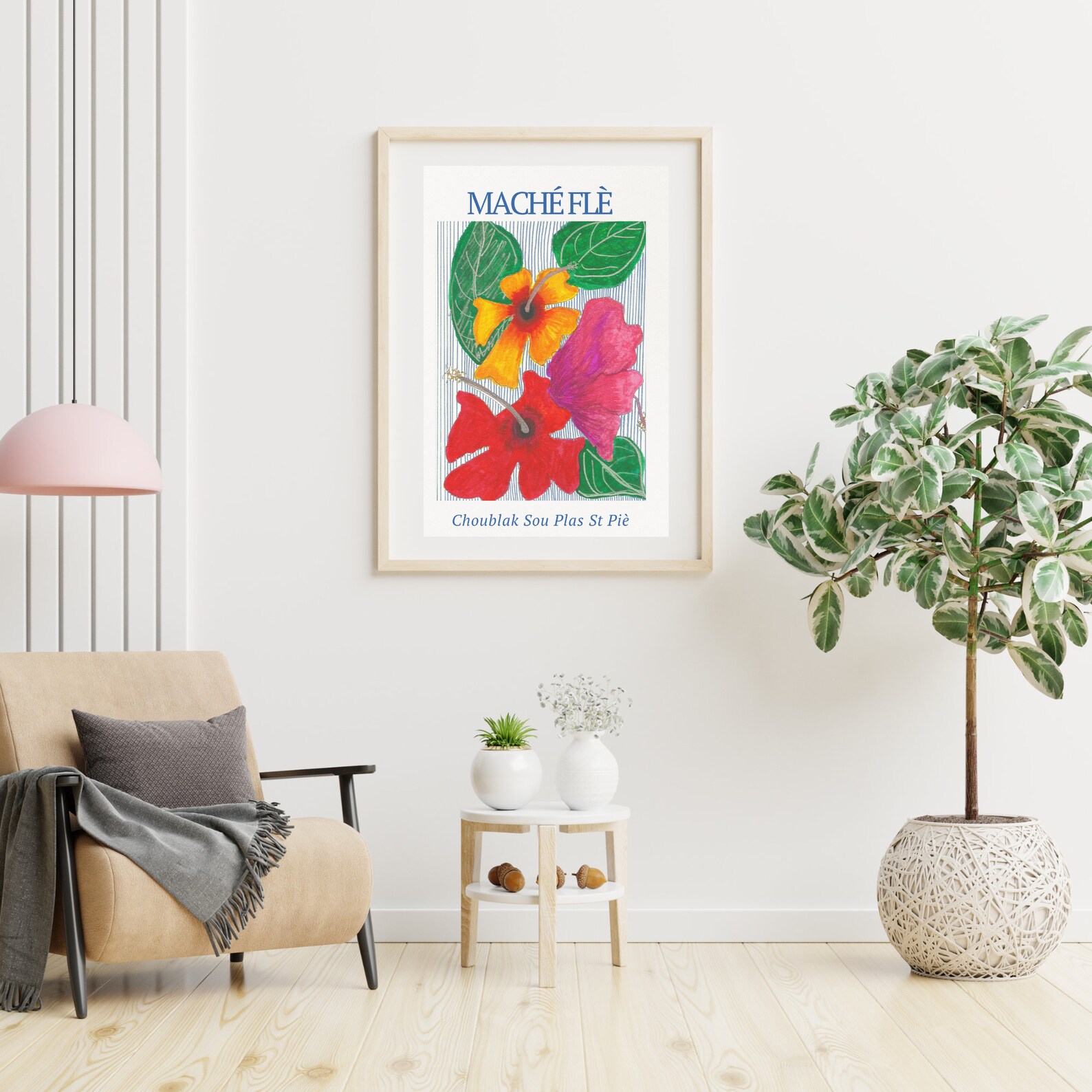 Tropical Flower Market Poster Art in Haitian Creole, Caribbean Hibiscus ...