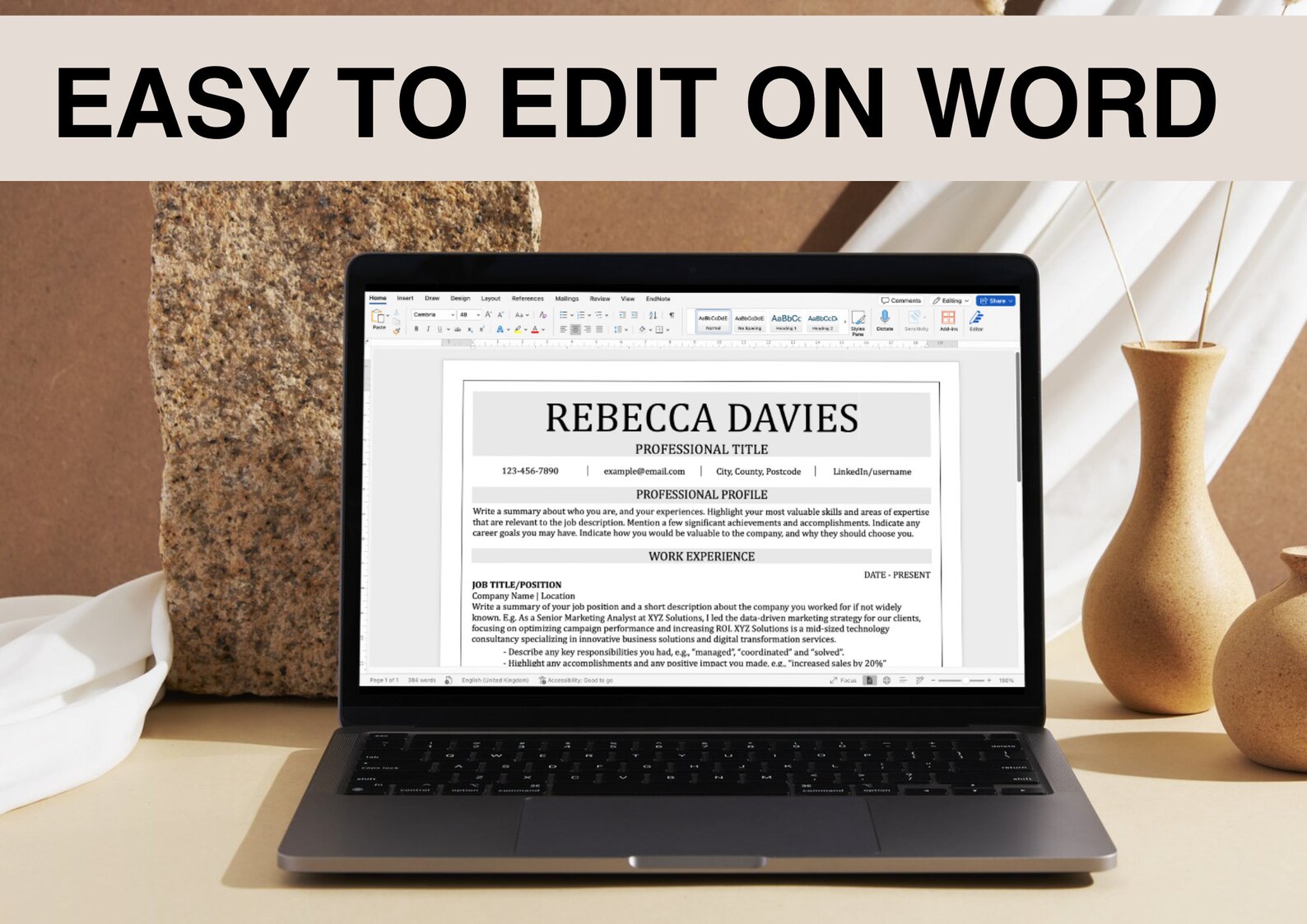 Resume Template for Word and Apple Pages, CV Template, Minimalist ...