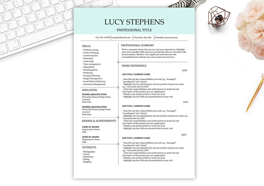Resume Template Word, Minimalist Resume Template, Professional Modern ...