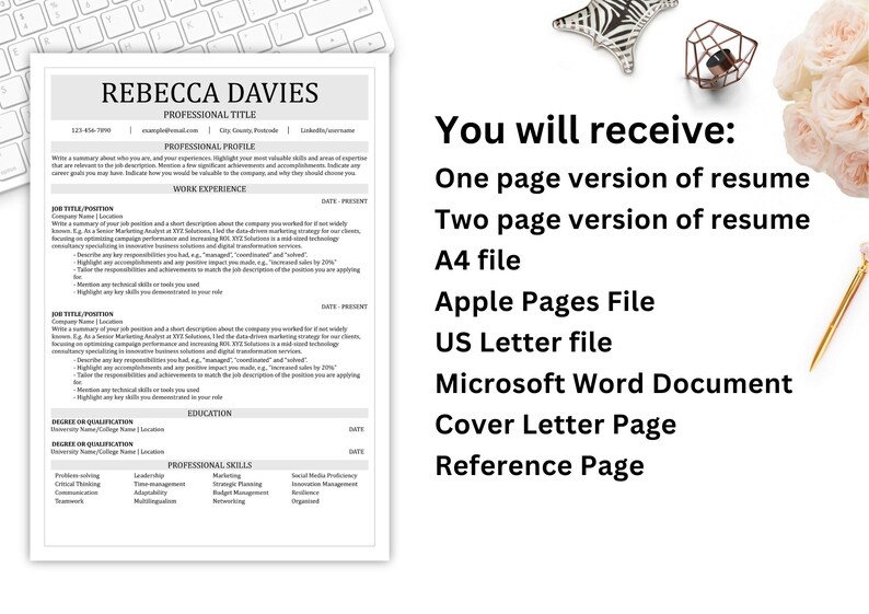 Resume Template for Word and Apple Pages, CV Template, Minimalist ...